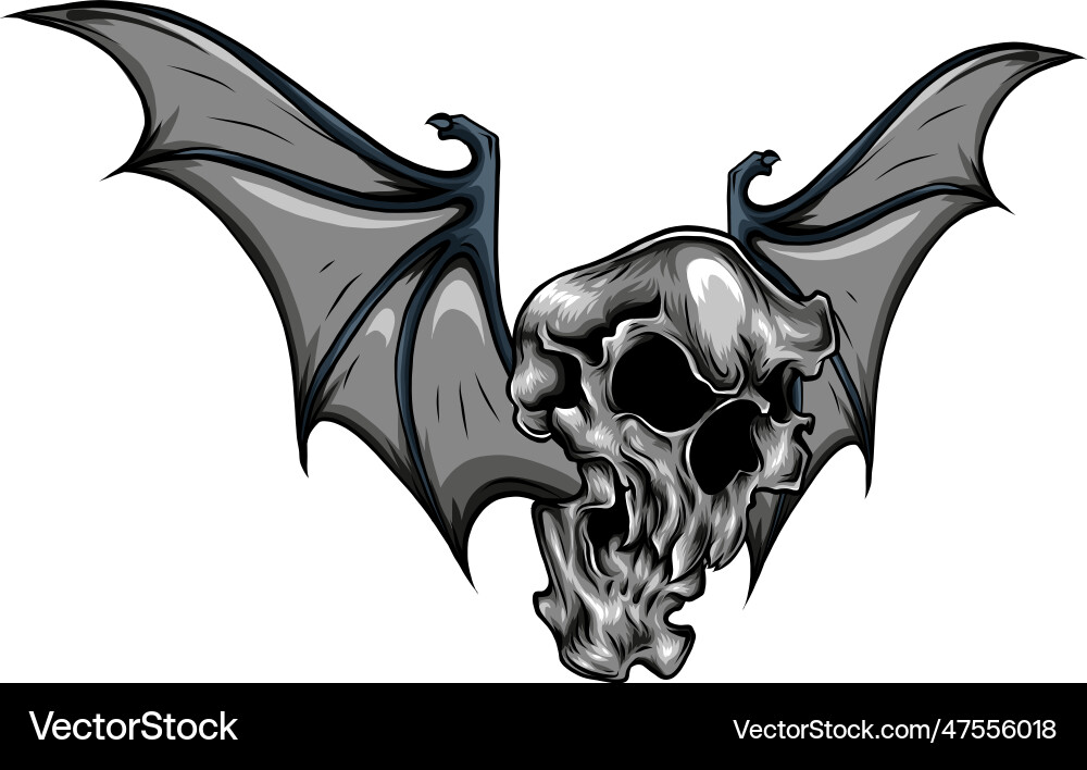 Hand drawn vampire skull with bat wings halloween Vector Image