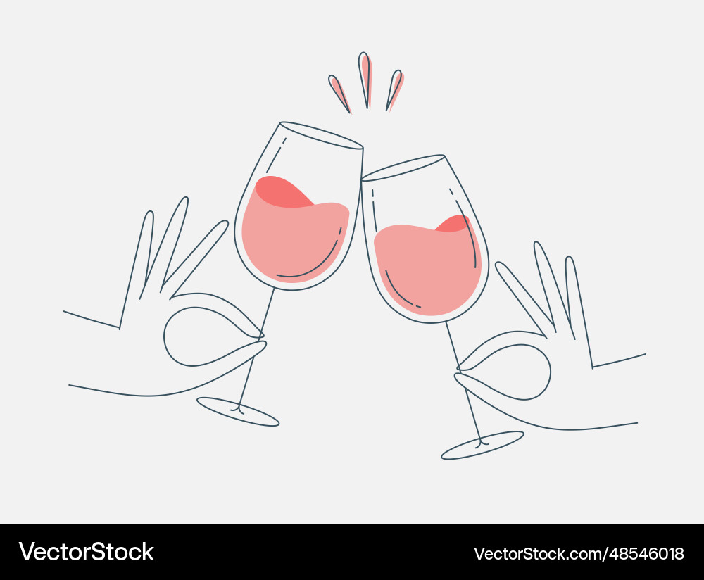 Hand holding wine clinking glasses drawing in Vector Image