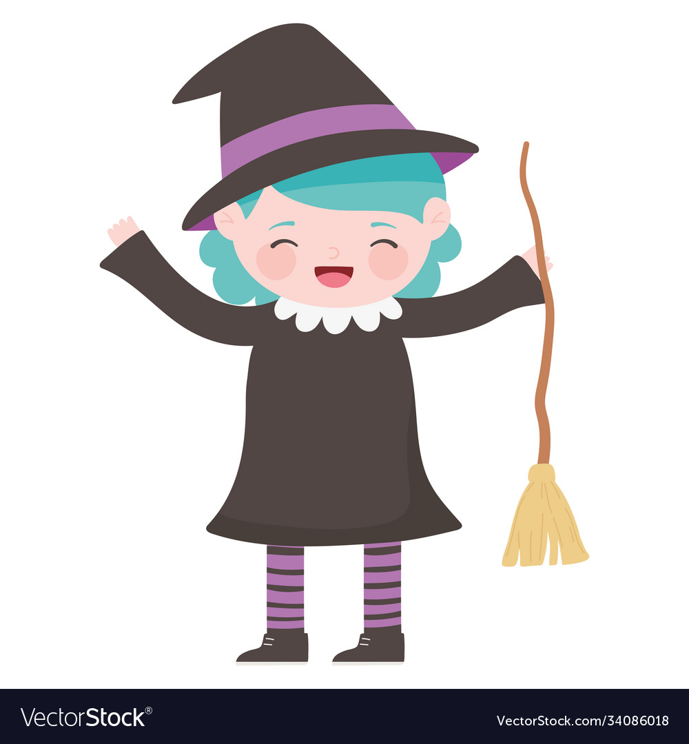 Happy halloween girl witch costume cartoon Vector Image