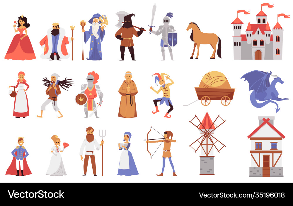 Medieval people - isolated set cartoon Royalty Free Vector
