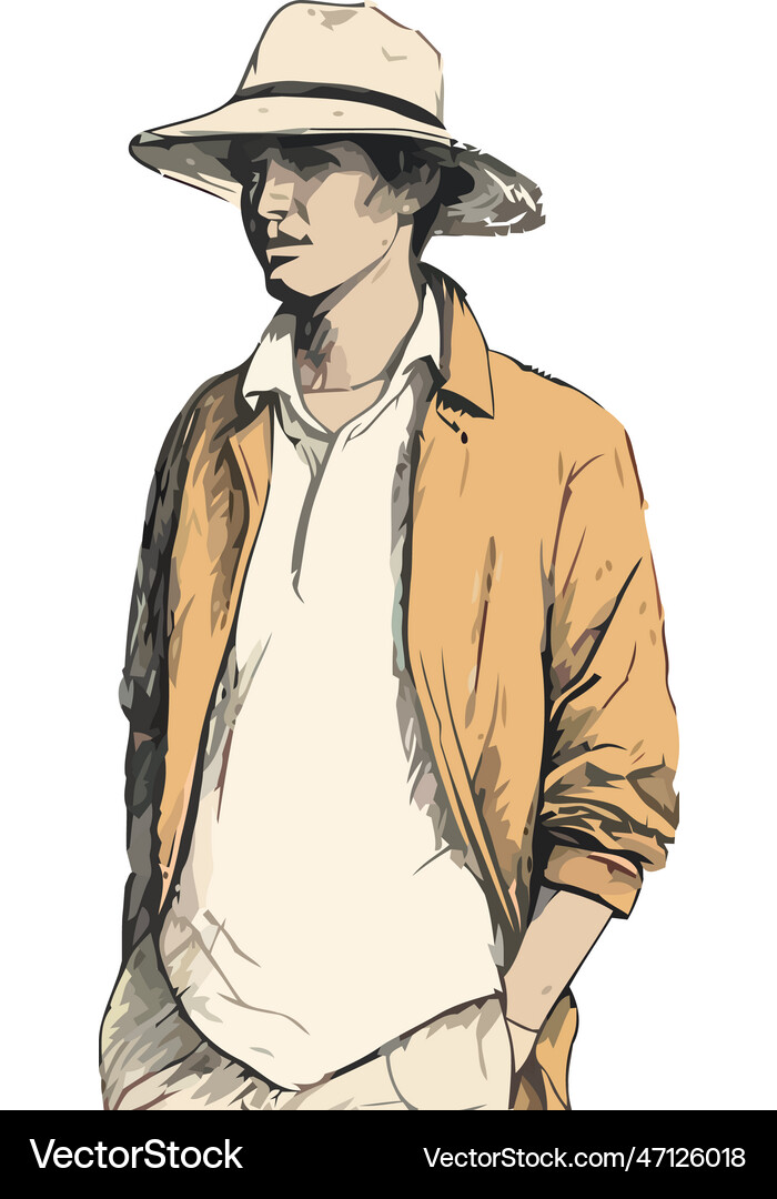 One farmer working in yellow rural scene Vector Image