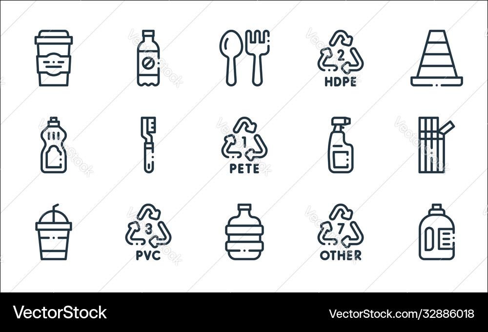 Plastic products line icons linear set quality Vector Image