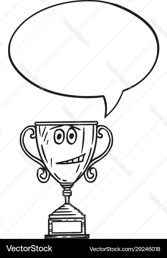 Winner trophy cup cartoon character with speech Vector Image