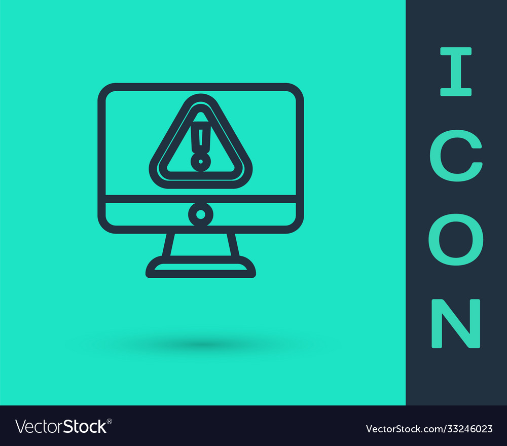Black line computer monitor with exclamation mark Vector Image