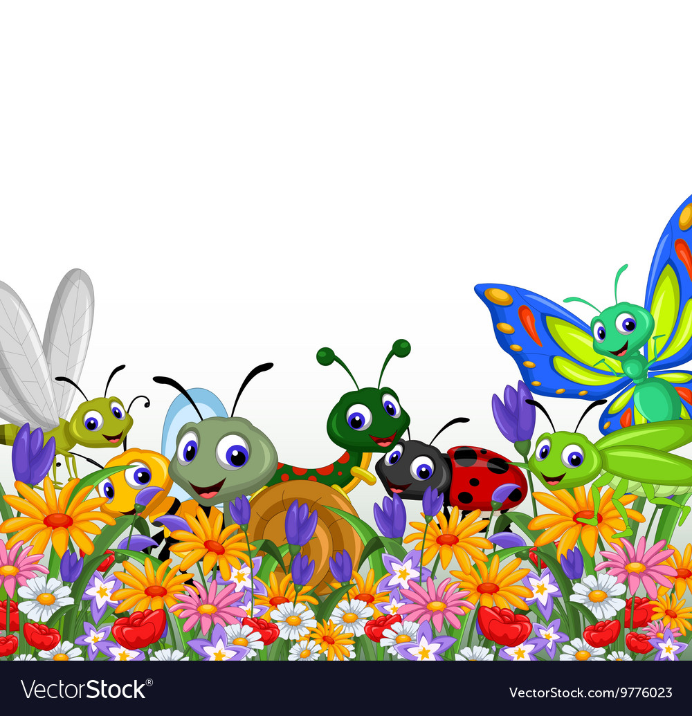 Collection insects in flower garden Royalty Free Vector