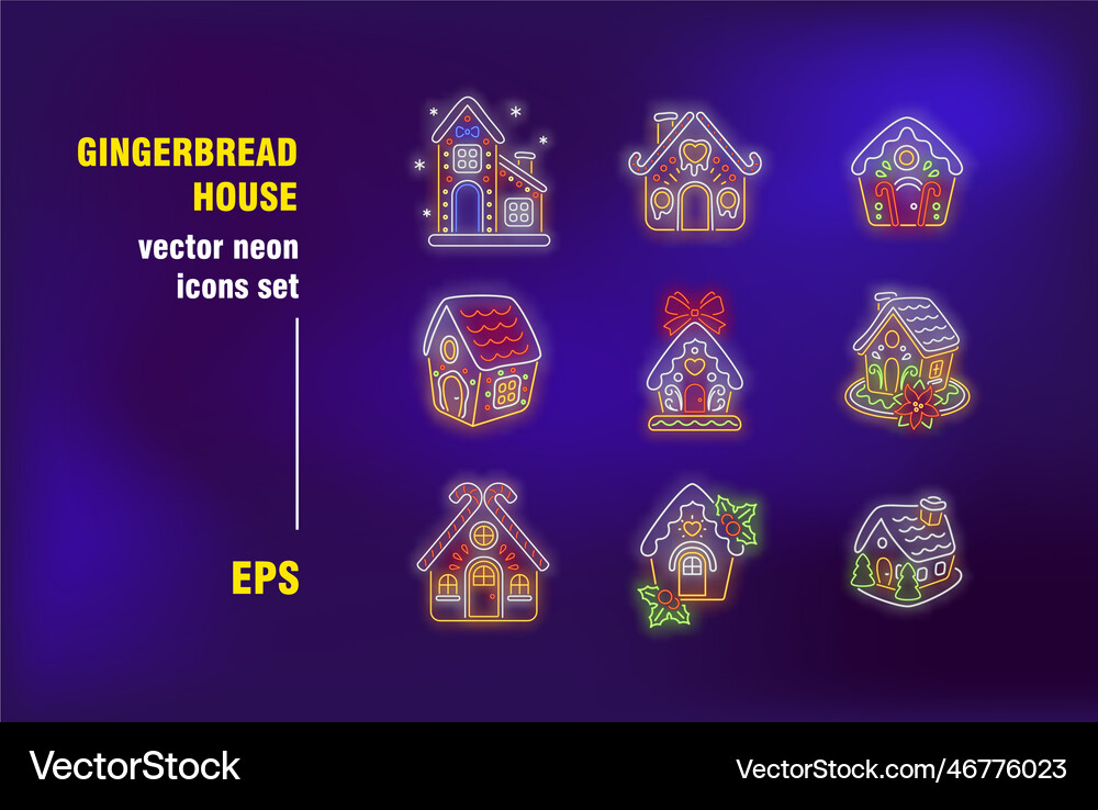 Gingerbread house neon signs set Royalty Free Vector Image