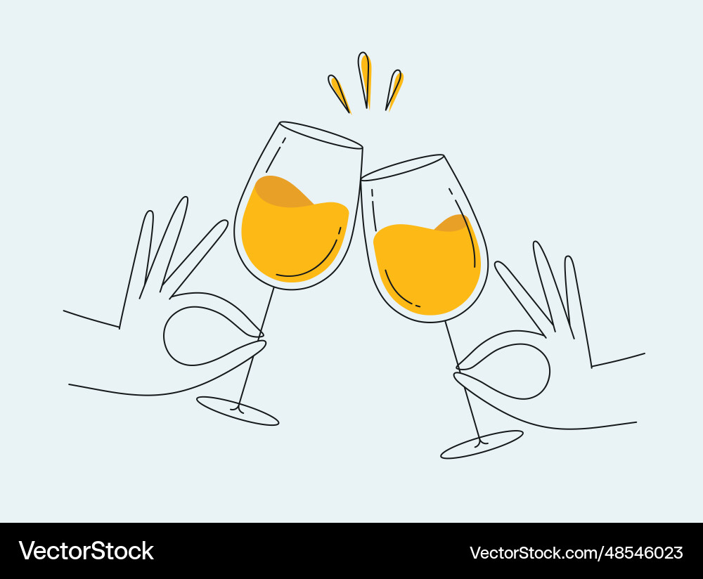 Hand holding wine clinking glasses drawing in Vector Image