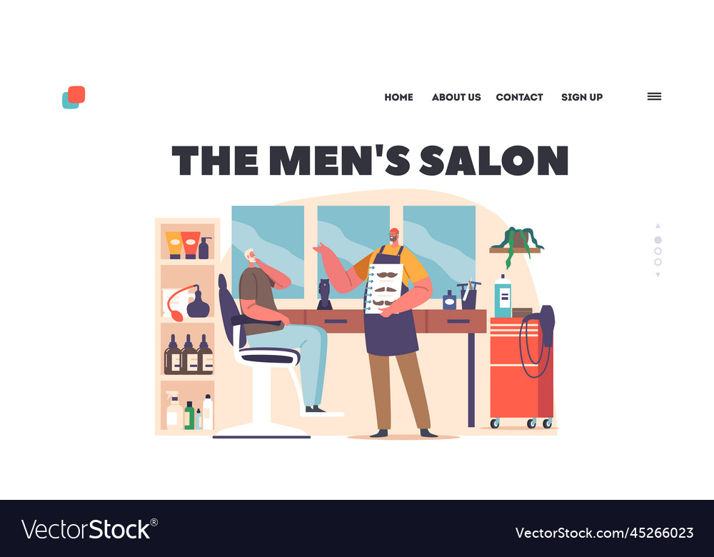 Men salon landing page template barbershop Vector Image