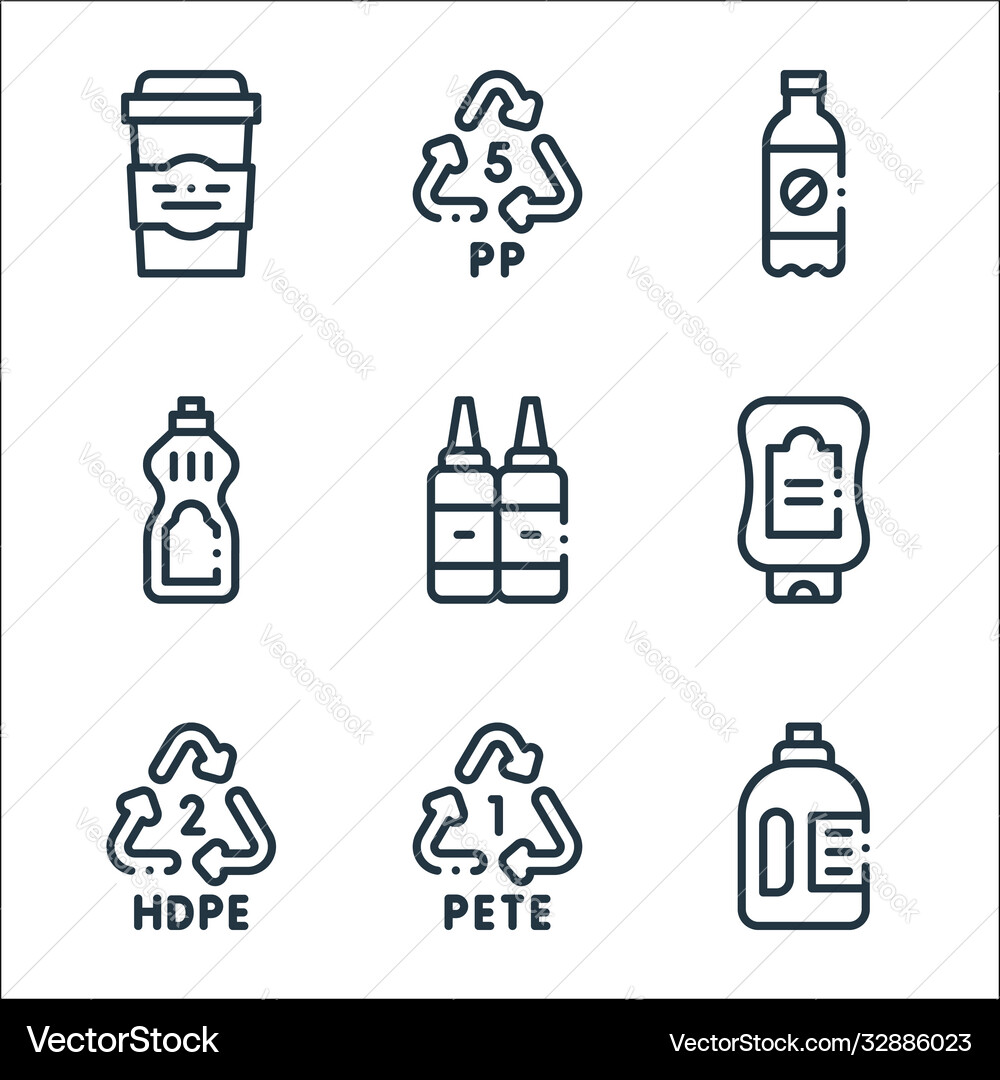 Plastic products line icons linear set quality Vector Image
