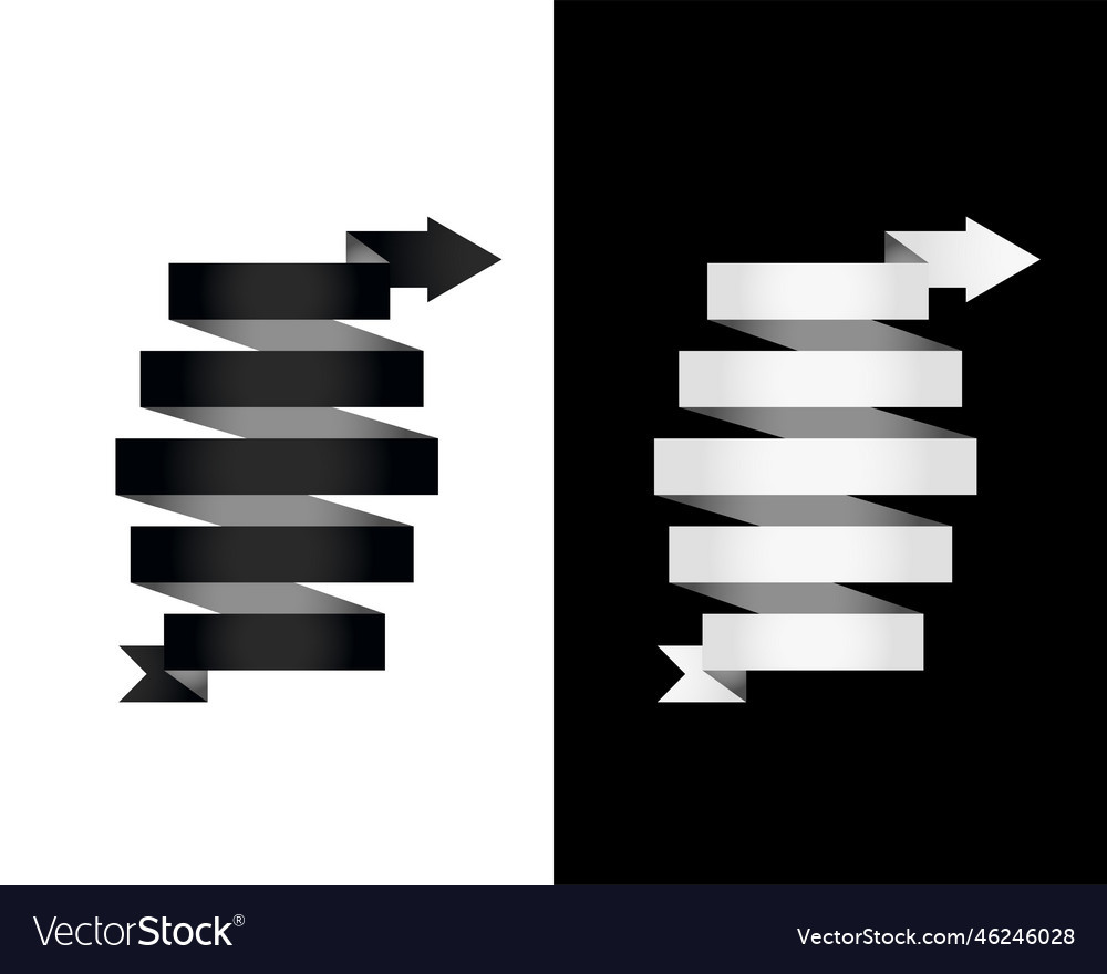 Black and white 3d banner ribbon arrow Royalty Free Vector