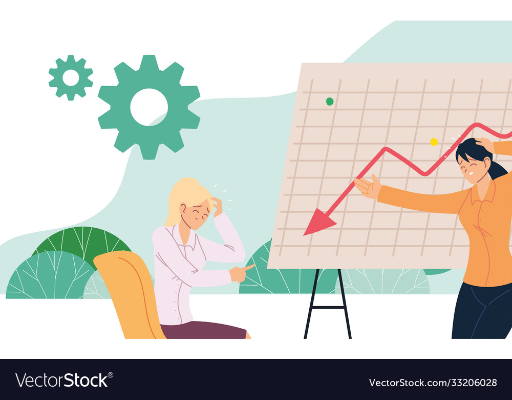 Businesswomen with headache and decrease arrow Vector Image