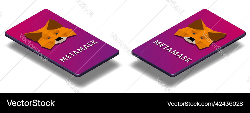 Metamask isometric logo on cellphone top view Vector Image