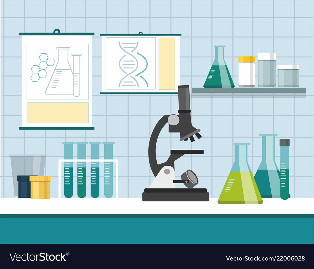Microscope with test tubes Royalty Free Vector Image
