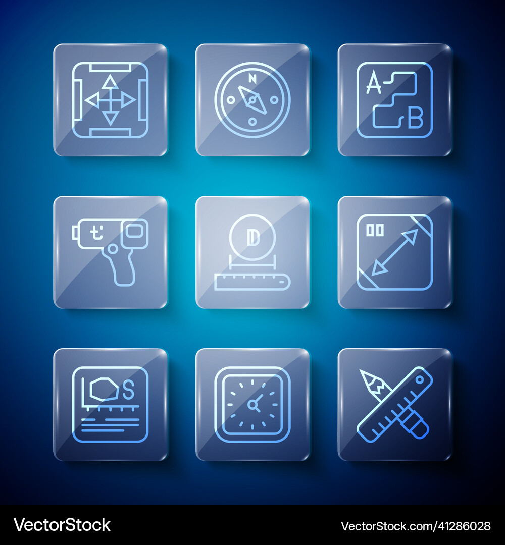 Set line area measurement clock crossed ruler Vector Image