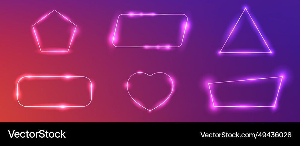Set of six neon frames with shining effects Vector Image