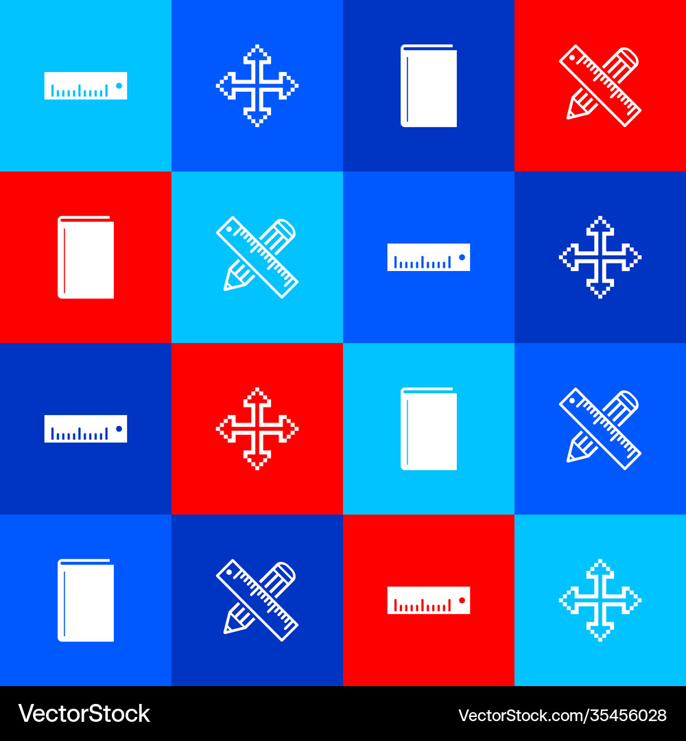 Set ruler pixel arrows in four directions book Vector Image
