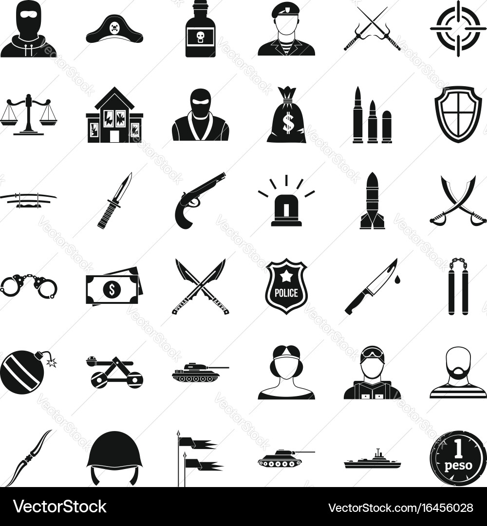 Soldier weapon icons set simple style Royalty Free Vector