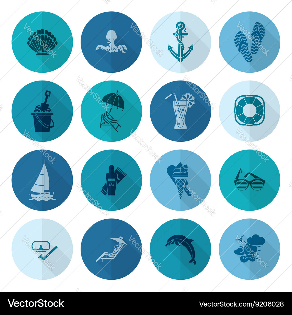 Summer and beach simple flat icons Royalty Free Vector Image