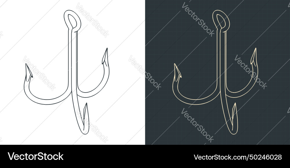Treble fishing hook blueprints Royalty Free Vector Image