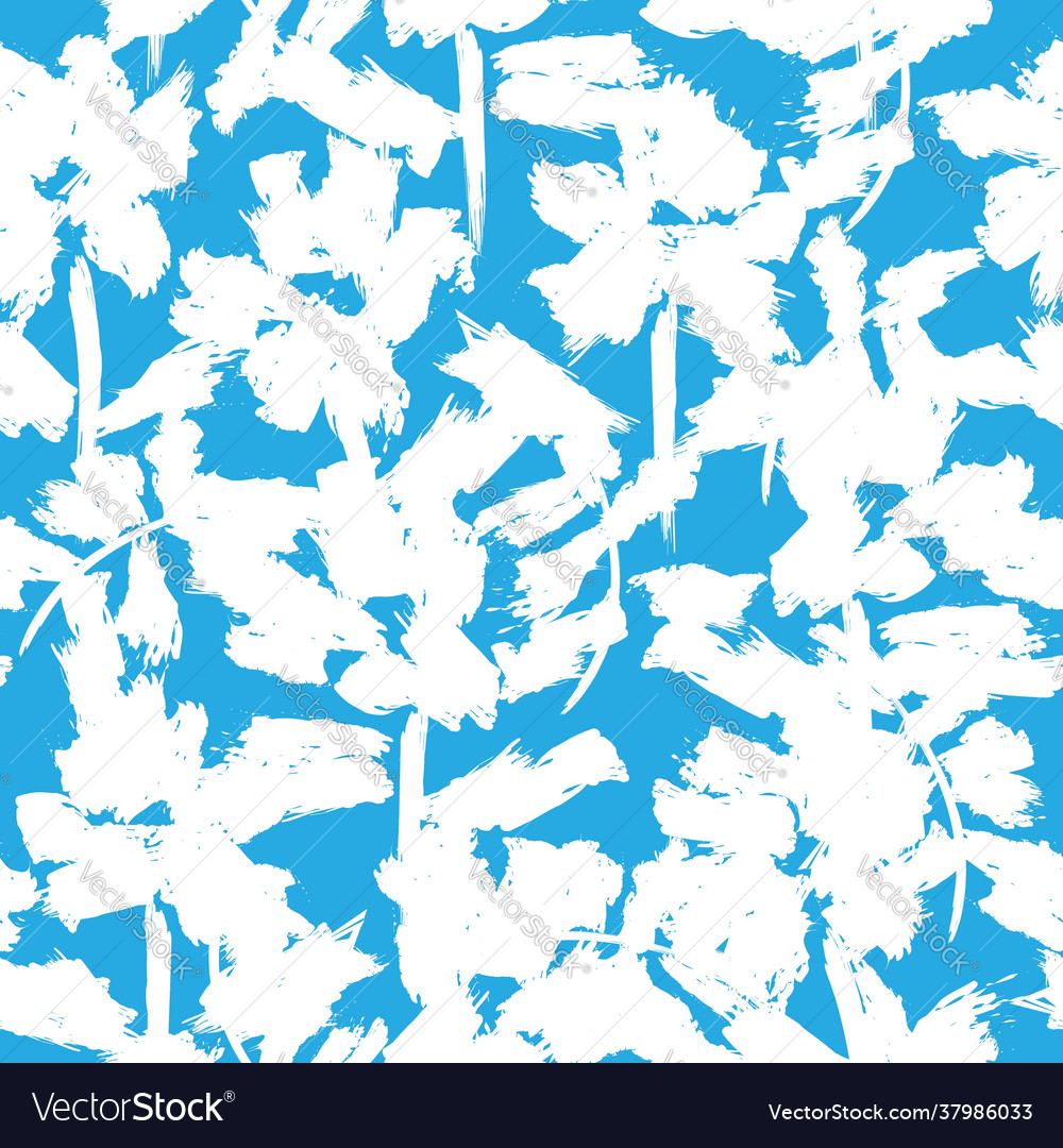 Blue floral brush strokes seamless pattern Vector Image