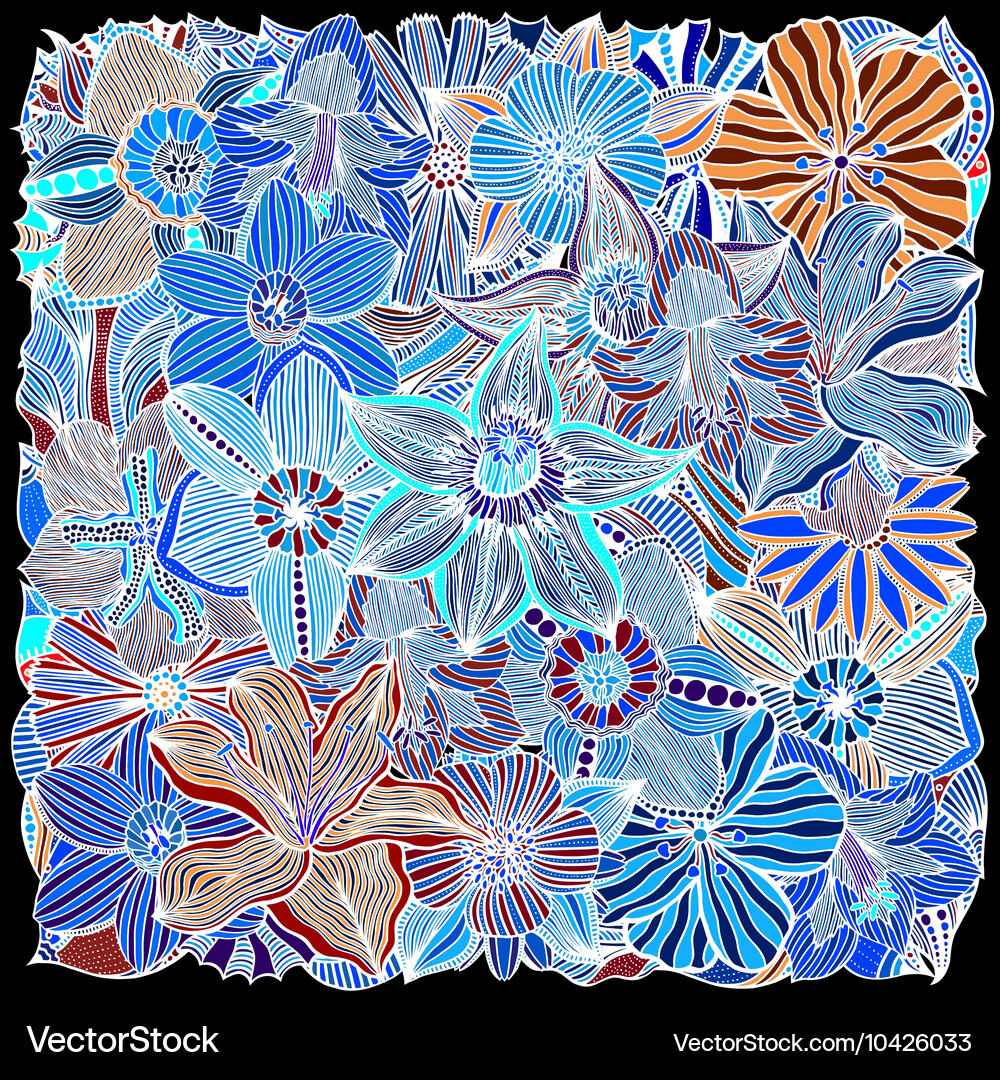 Blue Hand Drawn Floral Pattern Royalty Free Vector Image