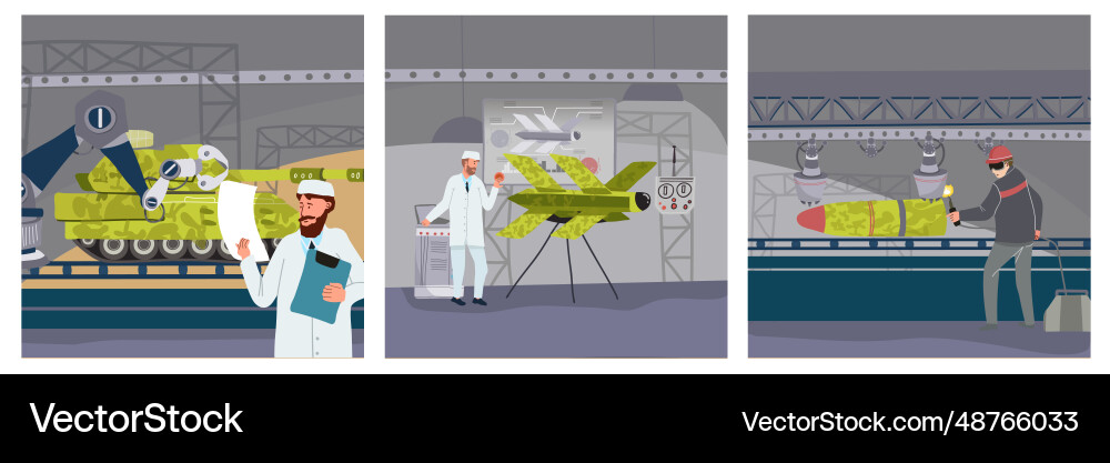 Flat military production set Royalty Free Vector Image