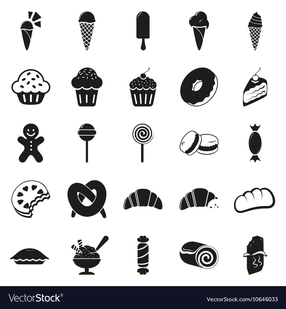 Set black dessert icons Royalty Free Vector Image