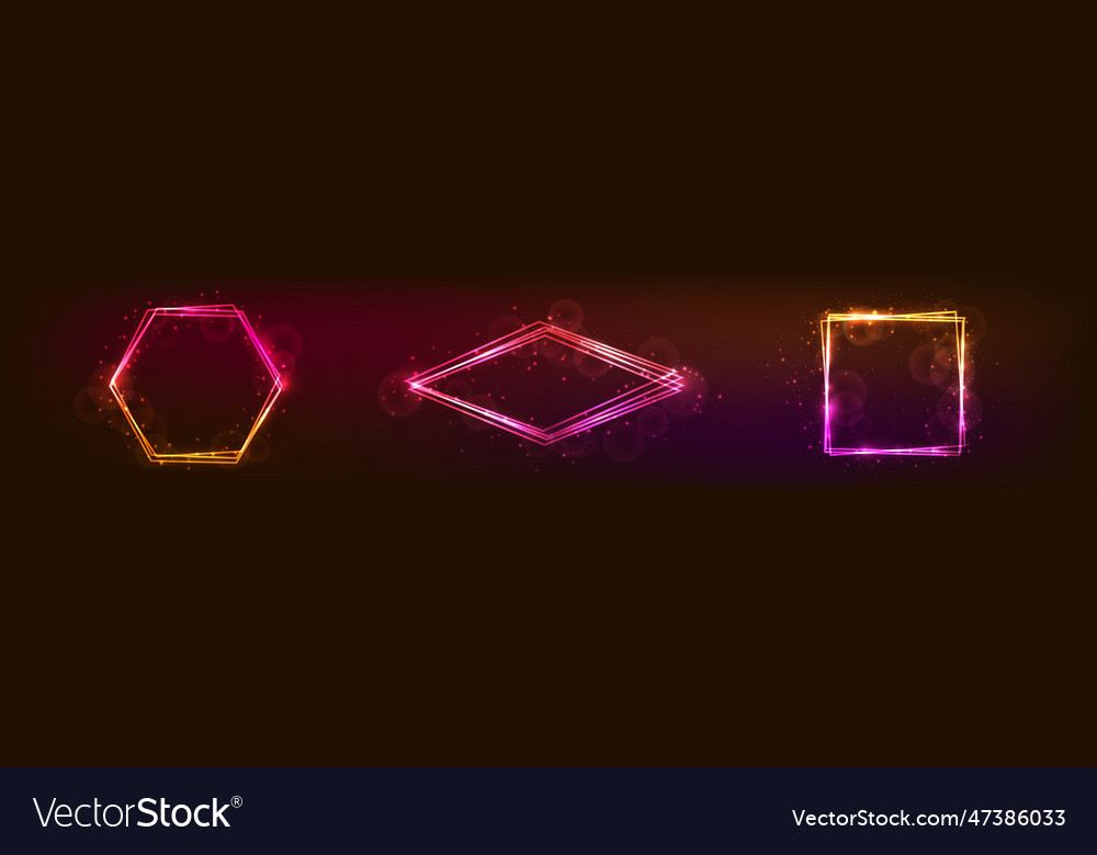 Set of three neon frames with shining effects Vector Image
