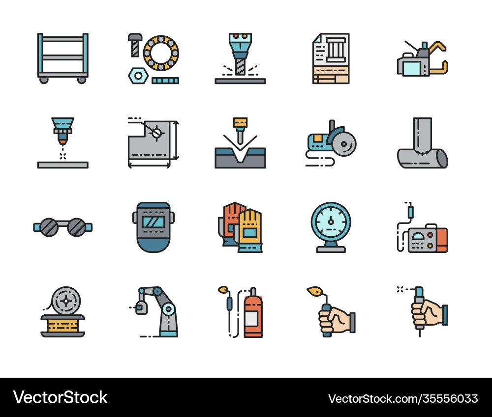 Set welding flat color line icons spot machine Vector Image