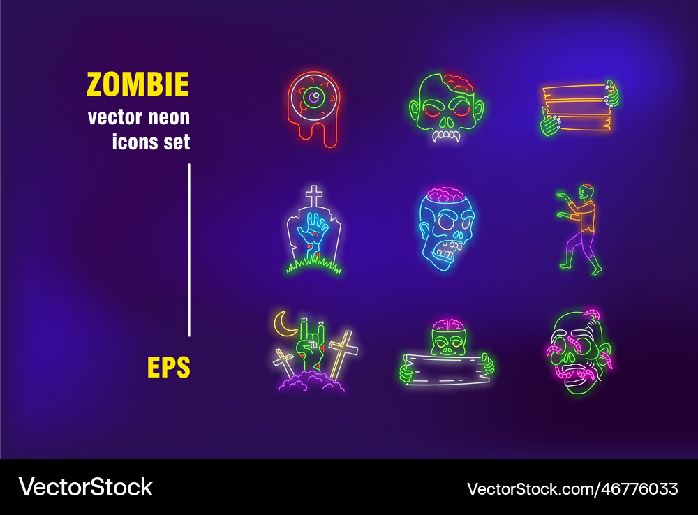 Zombie neon signs collection Royalty Free Vector Image