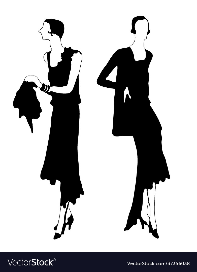 Black and white collection drawings girls Vector Image