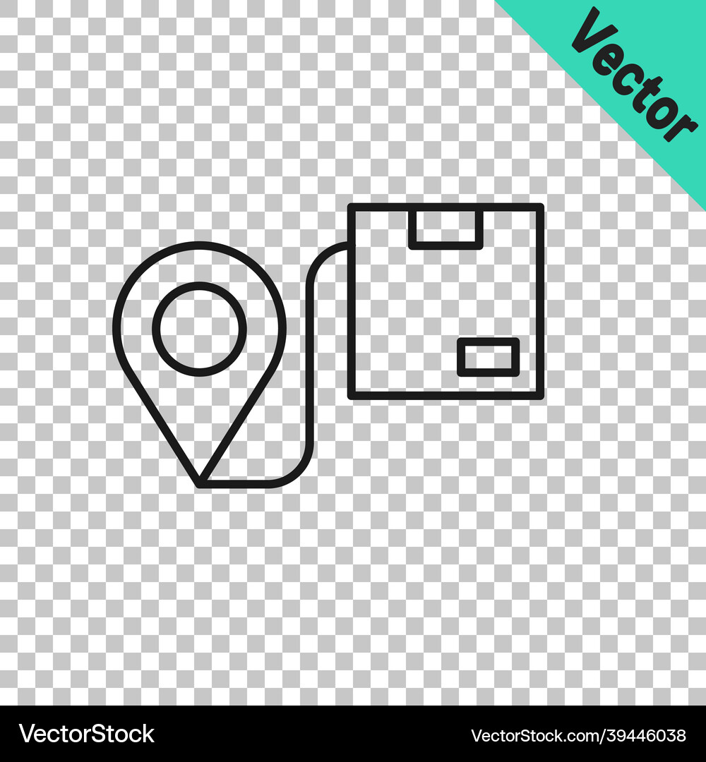 Black line location with cardboard box icon Vector Image