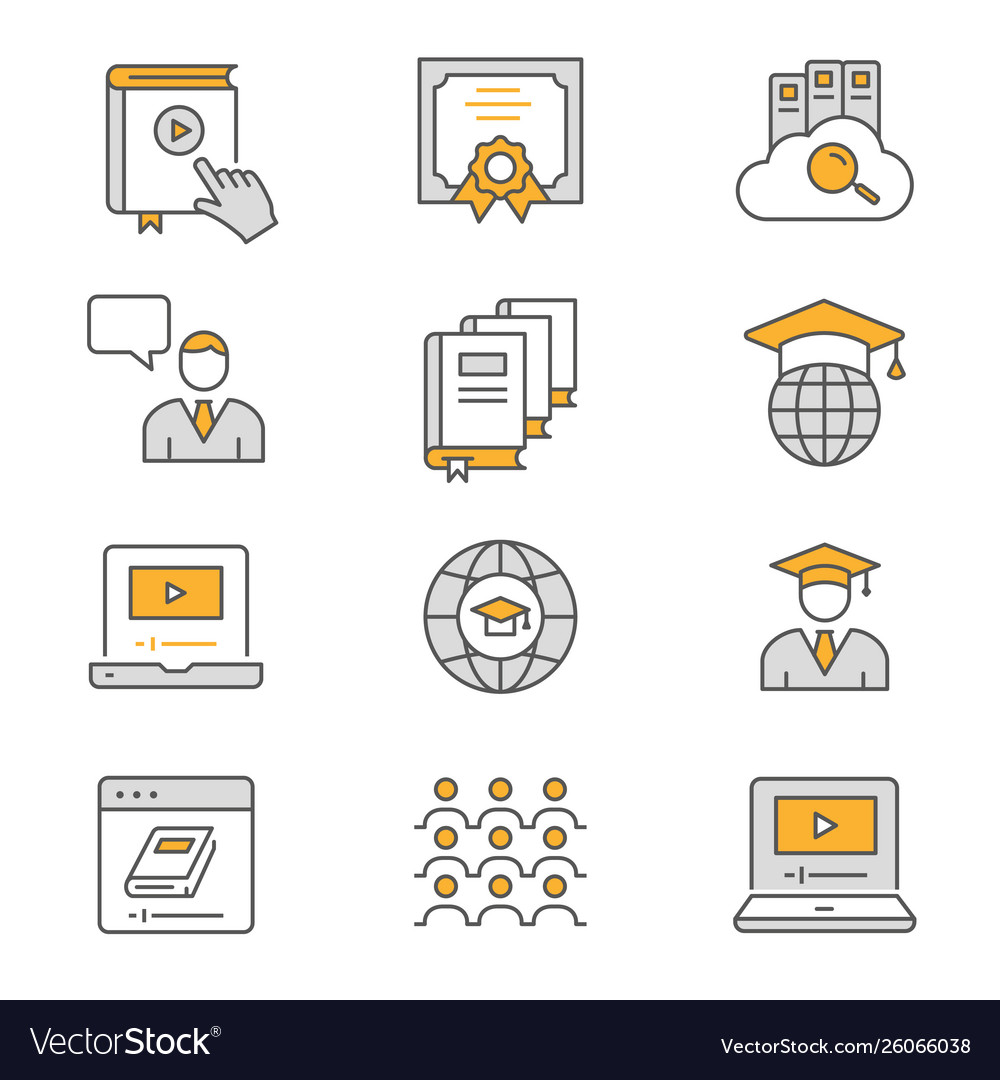 E-learning distance education flat line icons Vector Image