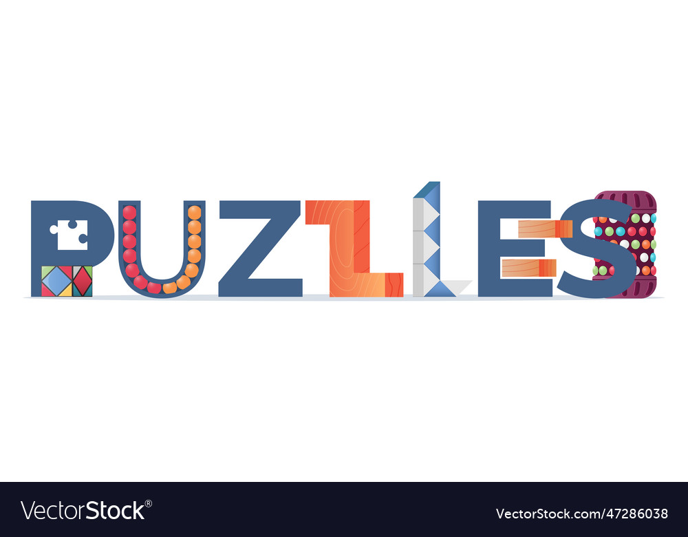 Puzzles flat text Royalty Free Vector Image - VectorStock