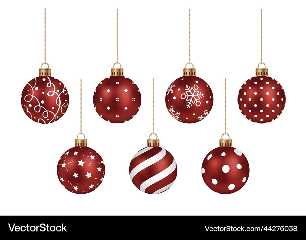 Realistic red christmas ball set Royalty Free Vector Image