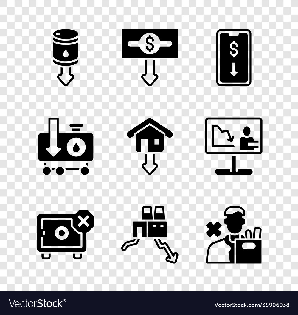 Set drop in crude oil price dollar rate decrease Vector Image