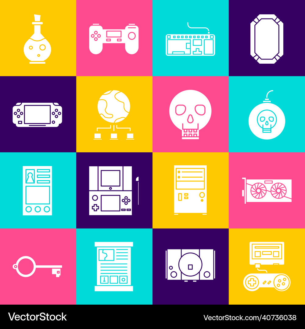 Set game console with joystick video graphic card Vector Image
