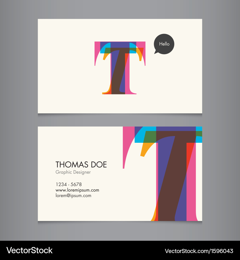 Business card template letter t Royalty Free Vector Image