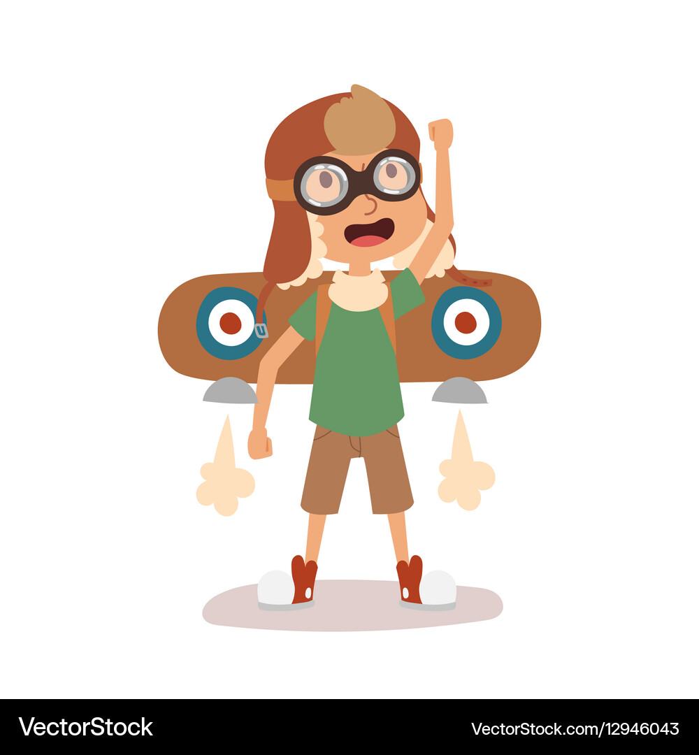Cartoon kid playing pilot aviation Royalty Free Vector Image