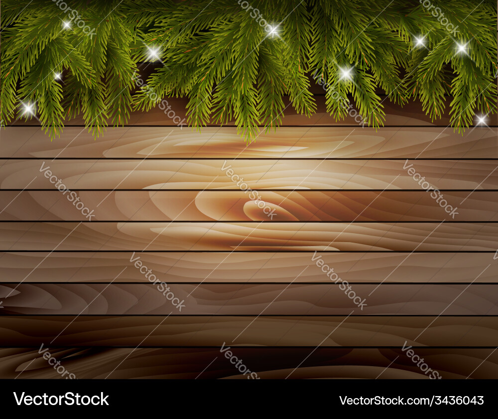 Christmas wooden background with branches Vector Image