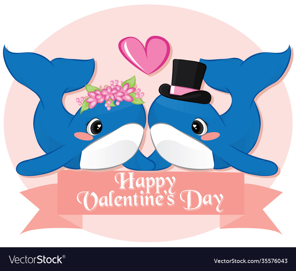 Couple whale for valentine day greeting card Vector Image