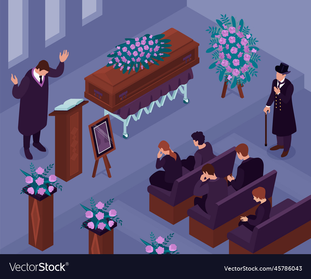 Funeral service isometric background Royalty Free Vector
