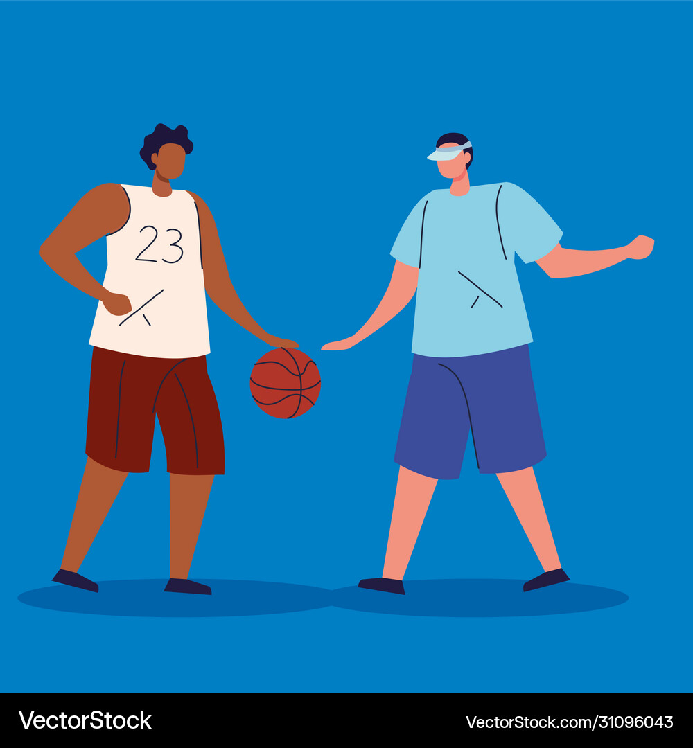 Men playing basketball avatar character Royalty Free Vector
