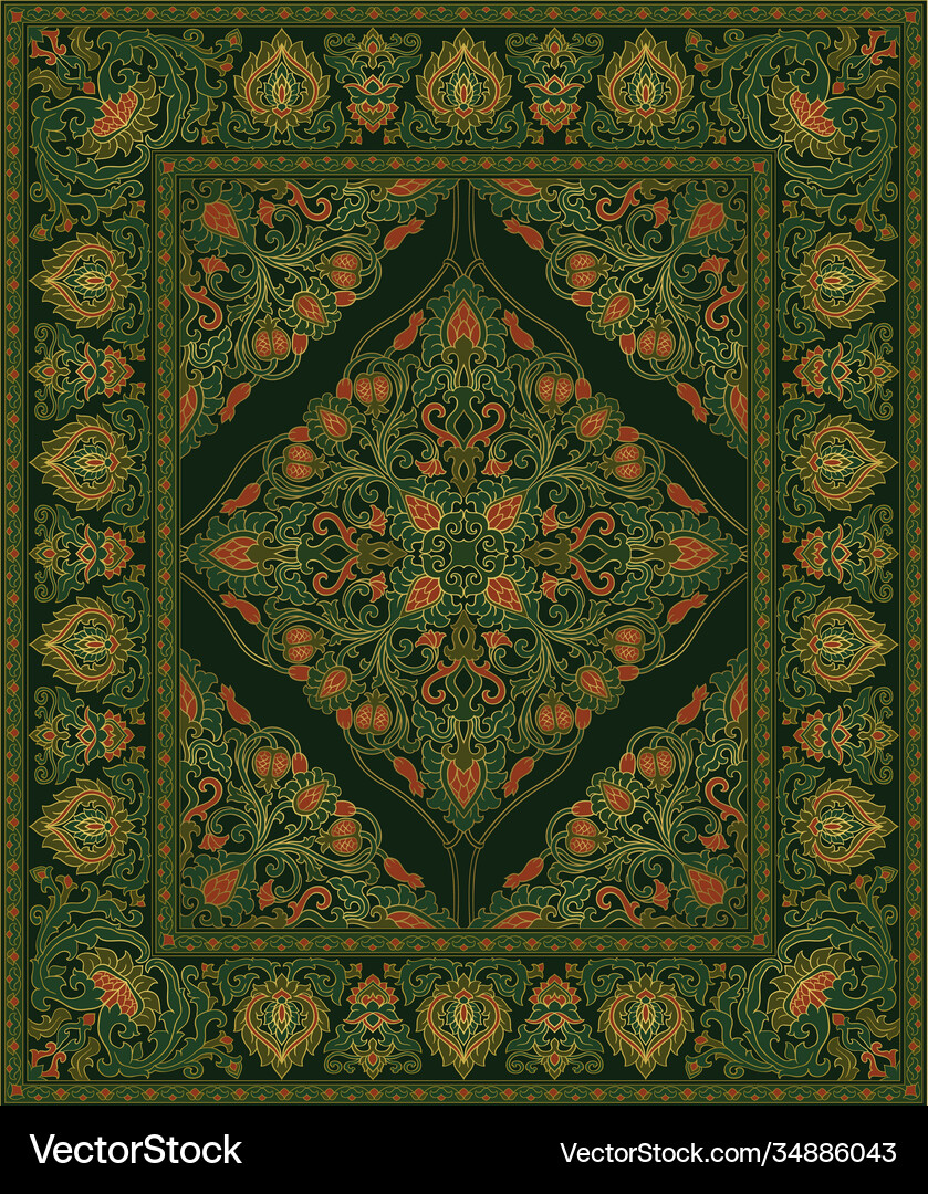 Oriental green carpet with pomegranate Royalty Free Vector