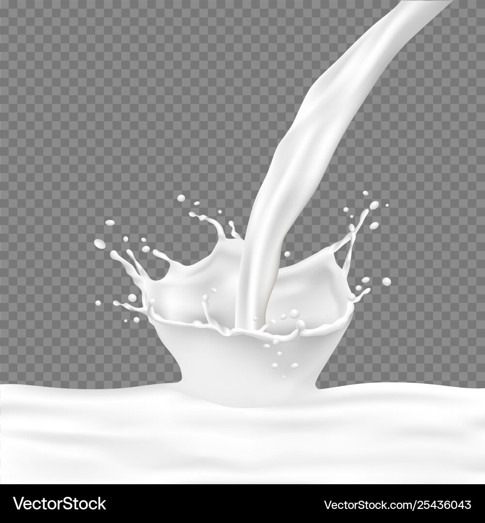 Realistic 3d flow milk with splatters yogurt Vector Image