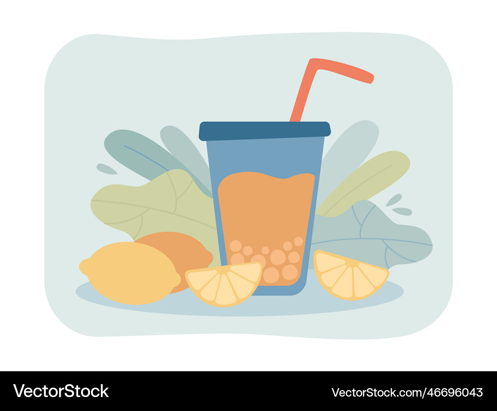 Refreshing drink in cup with straw and slices Vector Image