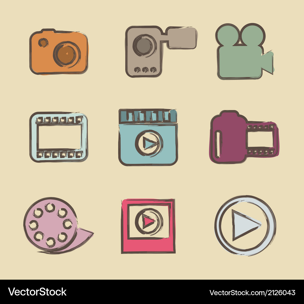 Video icons over beige background Royalty Free Vector Image