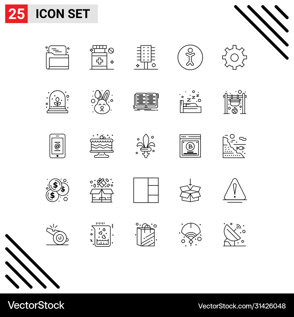25 universal line signs symbols setting gear Vector Image