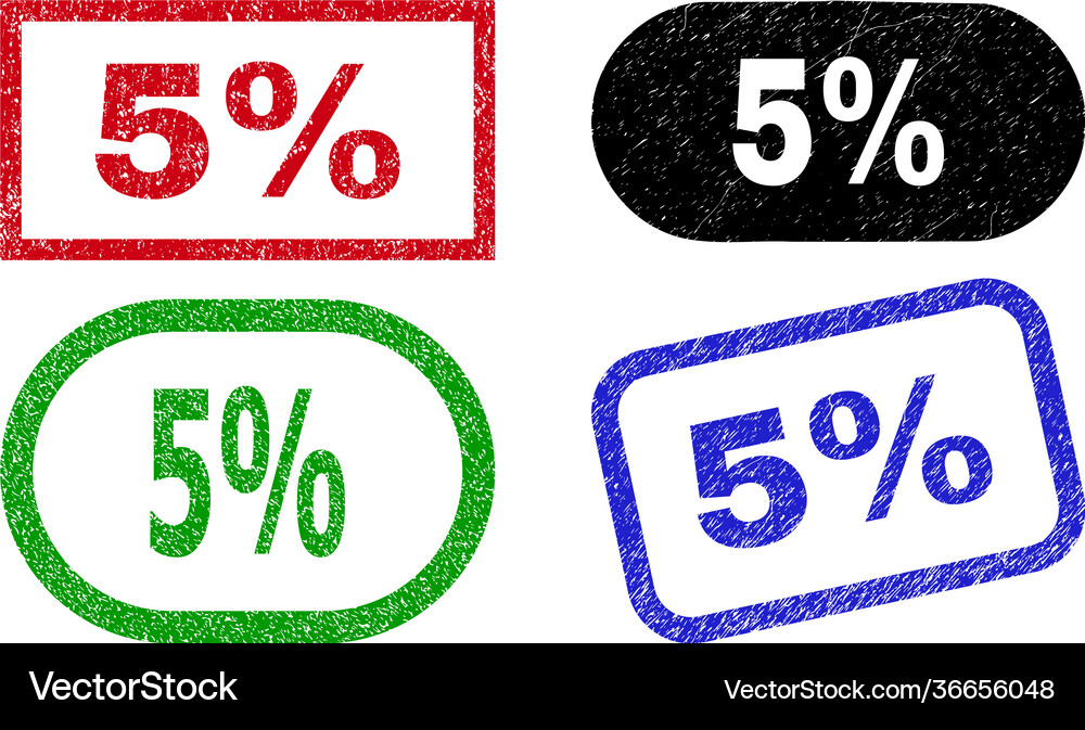 5 percent rectangle stamp seals with grunge style Vector Image