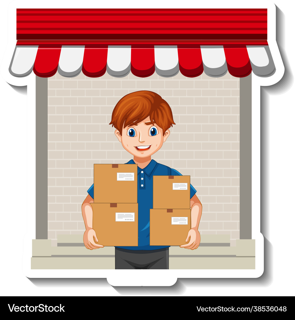 A sticker template with delivery man in uniform Vector Image